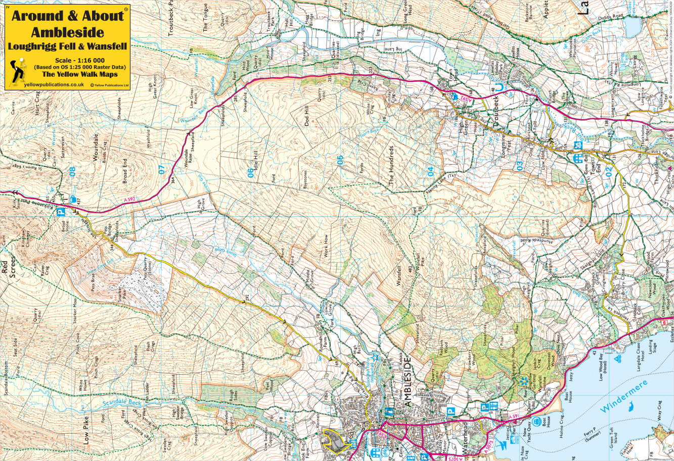 Ambleside, Loughrigg Fell & Wansfell Walking Map