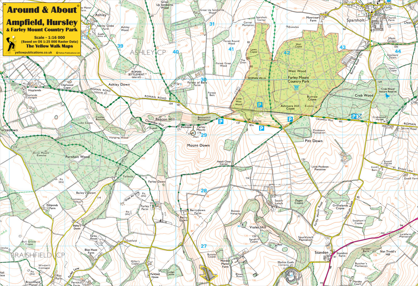 Ampfield, Hursley & Farley Mount Country Park Walking Map