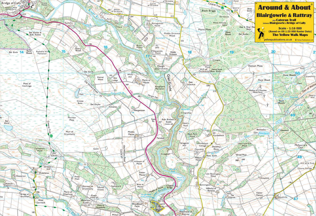 Blairgowrie & Rattray, Cateran Trail to Bridge of Cally Walking Map