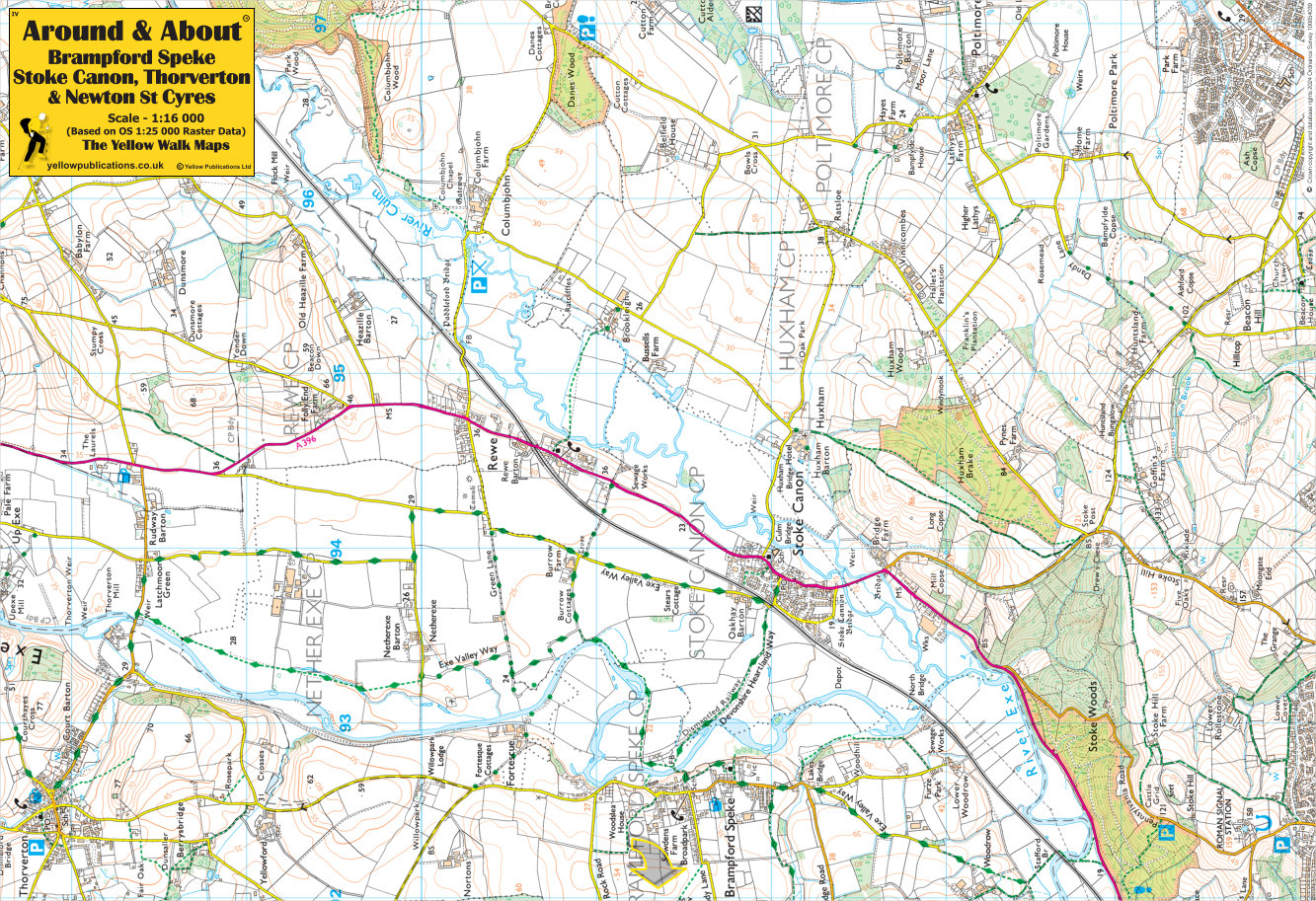 Brampford Speke, Stoke Canon, Thorverton & Newton St Cyres Walking Map
