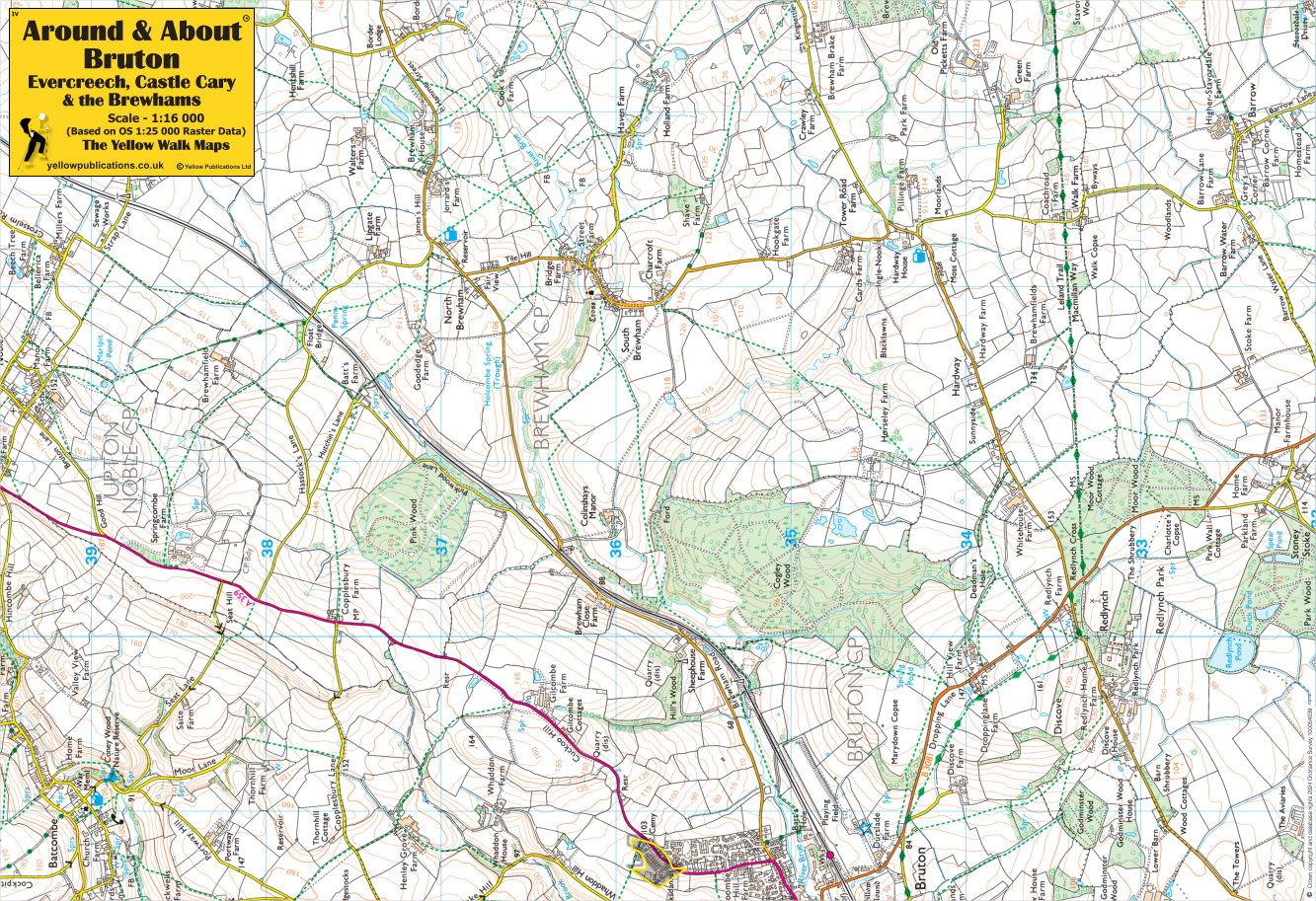 Bruton, Evercreech, Castle Cary &The Brewhams Walking Map