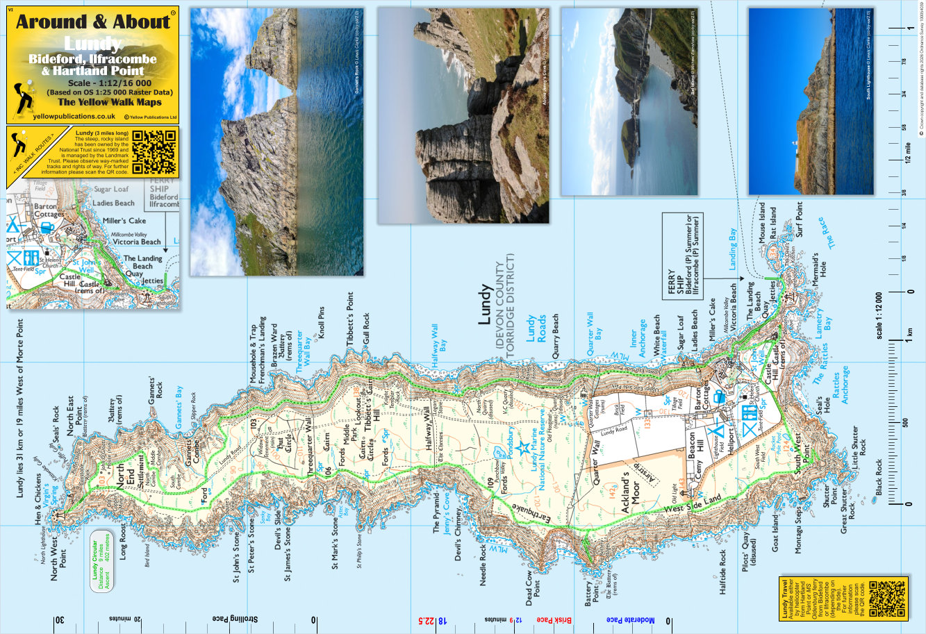 Lundy Walking Map including Bideford, Ilfracombe & Hartland Point