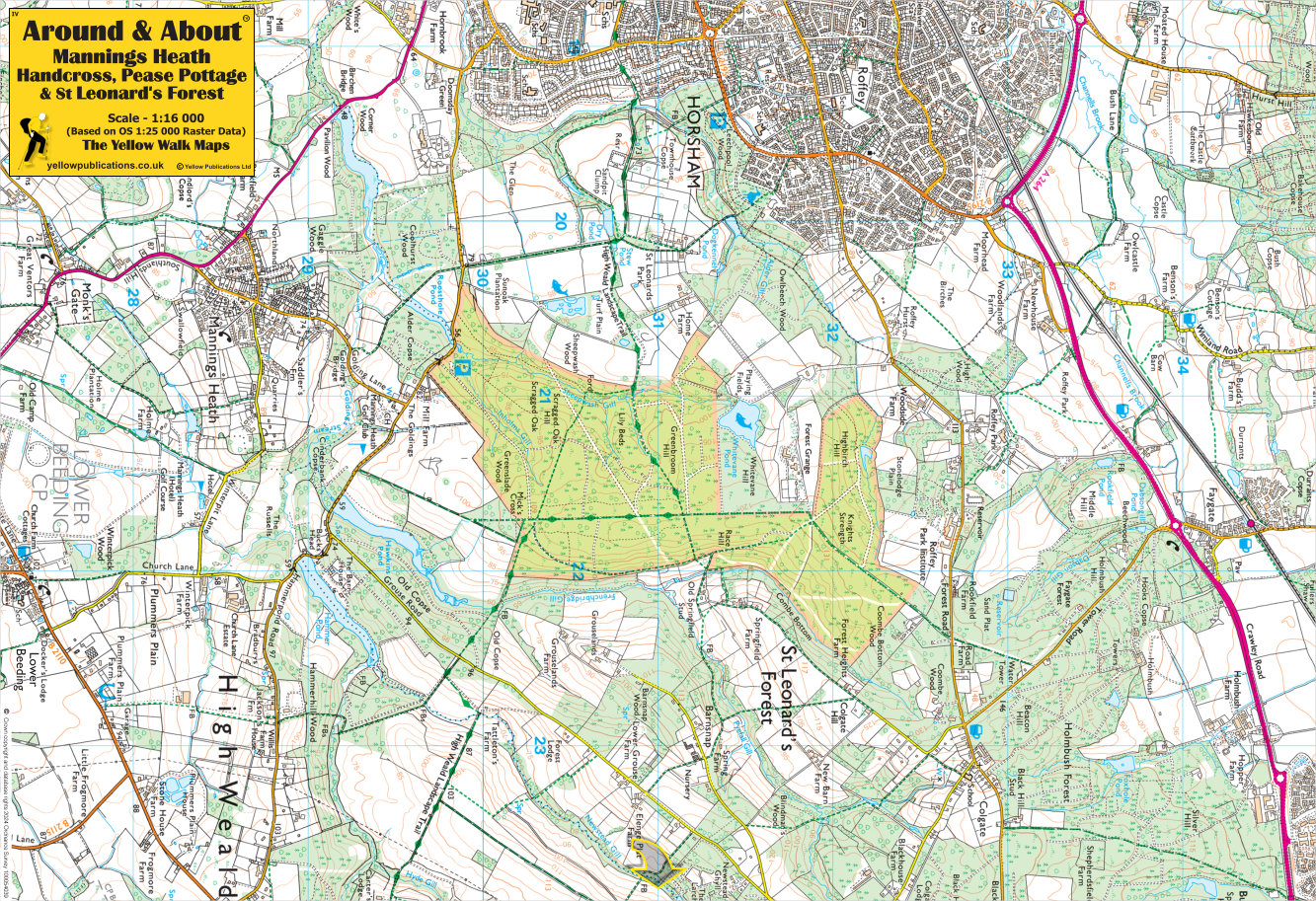 Mannings Heath, Handcross, Pease Pottage & St Leonard's Forest Walking Map
