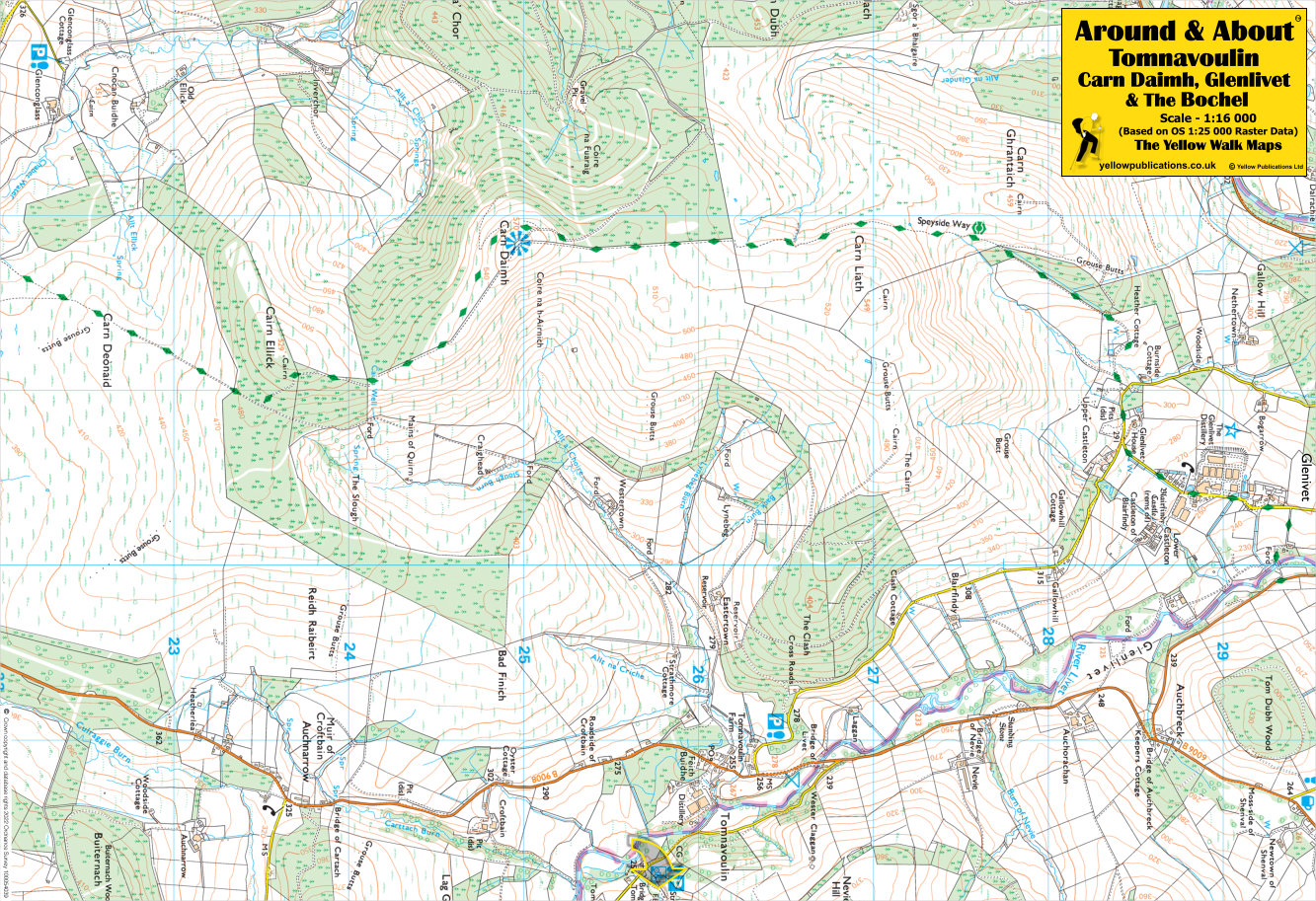 Tomnavoulin, Carn Daimh, Glenlivet & The Boche Walking Map