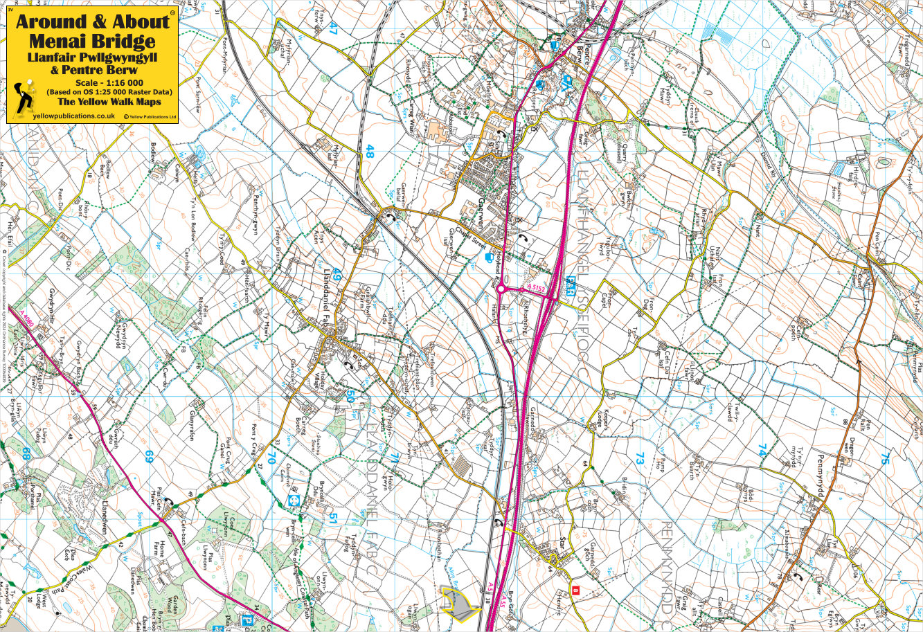 Menai Bridge, Llanfair Pwllgwyngyll & Pentre Berw Walking Map