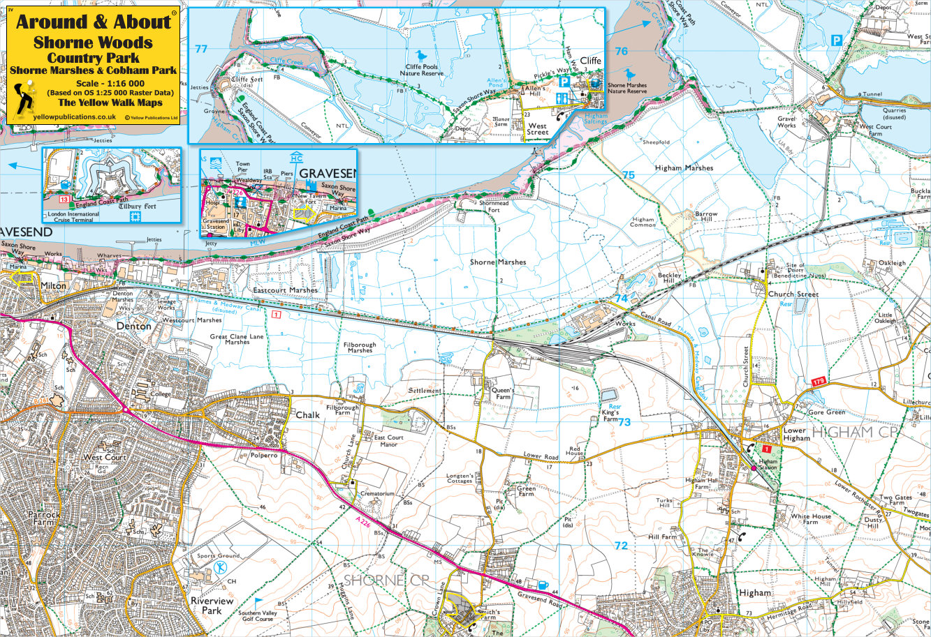 Shorne Woods Country Park, Shorne Marshes & Cobham Park Walking Map