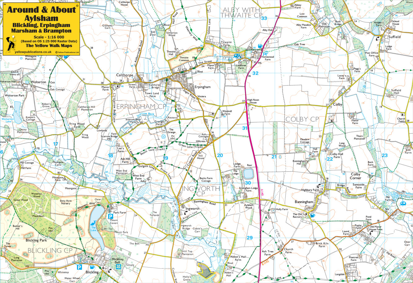 Aylsham, Blickling, Erpingham, Marsham & Brampton Walking Map