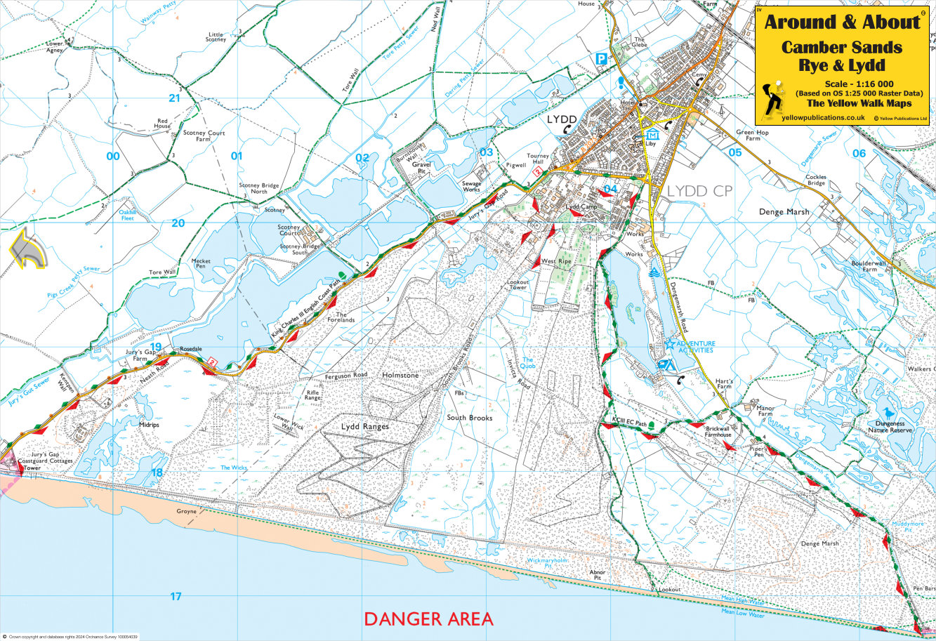 Camber Sands, Rye & Lydd Walking Map