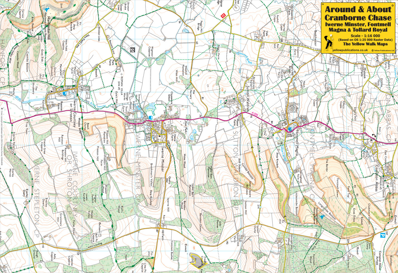 Cranborne Chase, Iwerne Minster, Fontmell Magna & Tollard Royal Walking Map