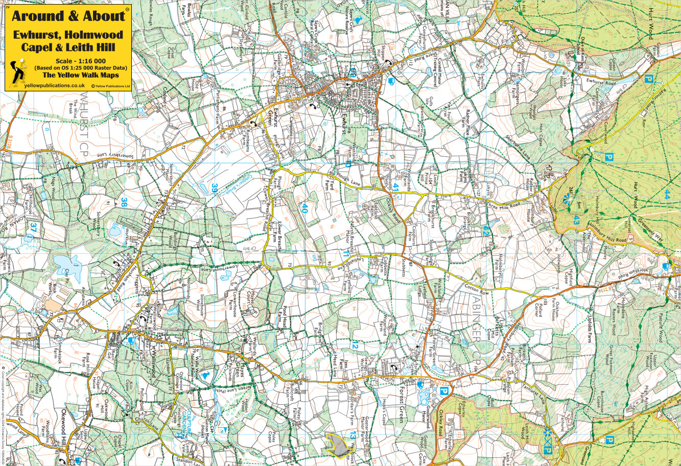 Ewhurst, Holmwood, Capel & Leith Hill Walking Map