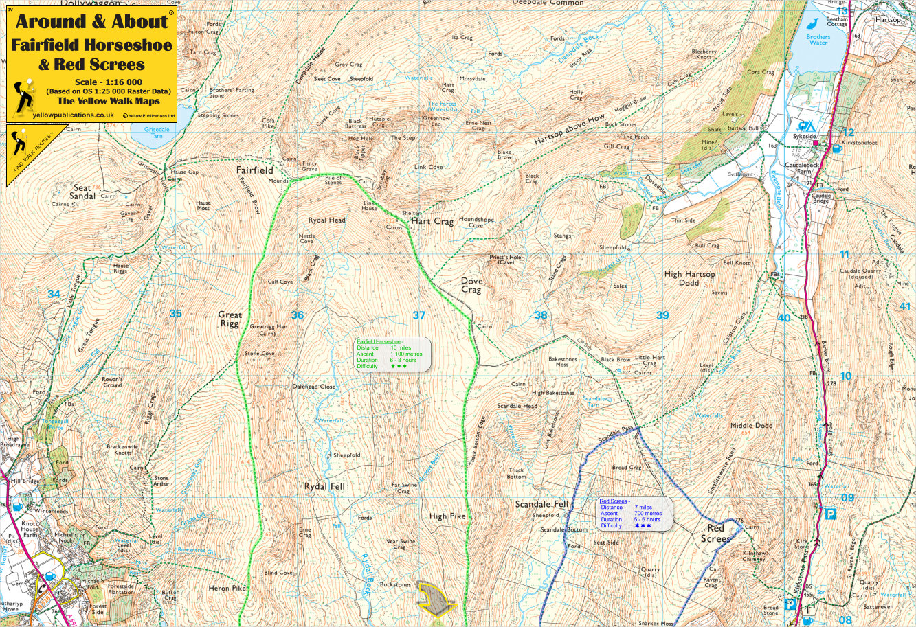 Fairfield Horseshoe & Red Screes Walking Map