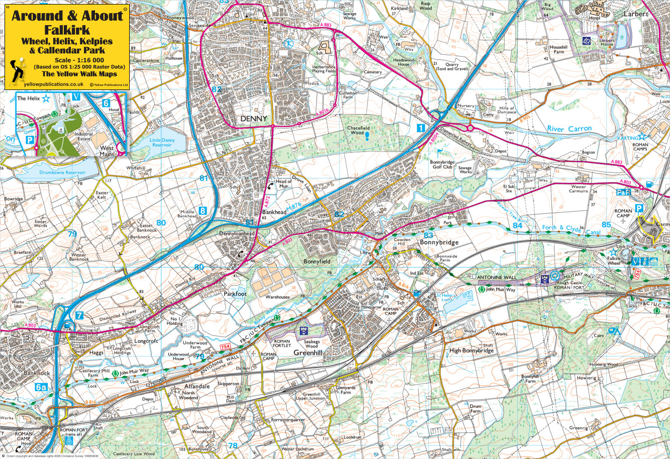 Falkirk, Wheel, Helix, Kelpies & Callendar Park Walking Map