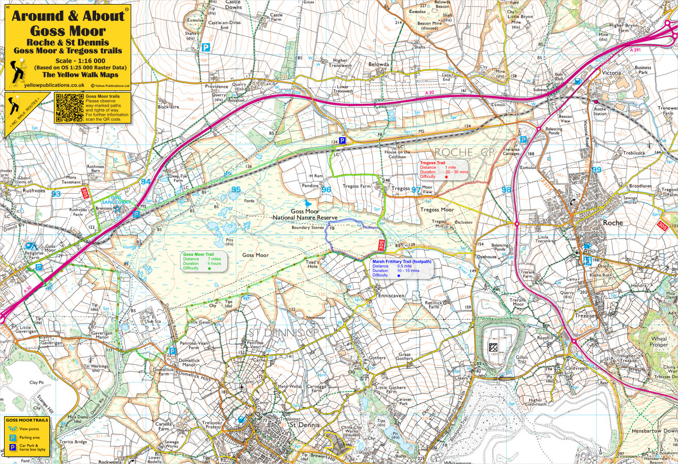Goss Moor, Roche & St Dennis, Goss Moor & Tregoss trails Walking Map