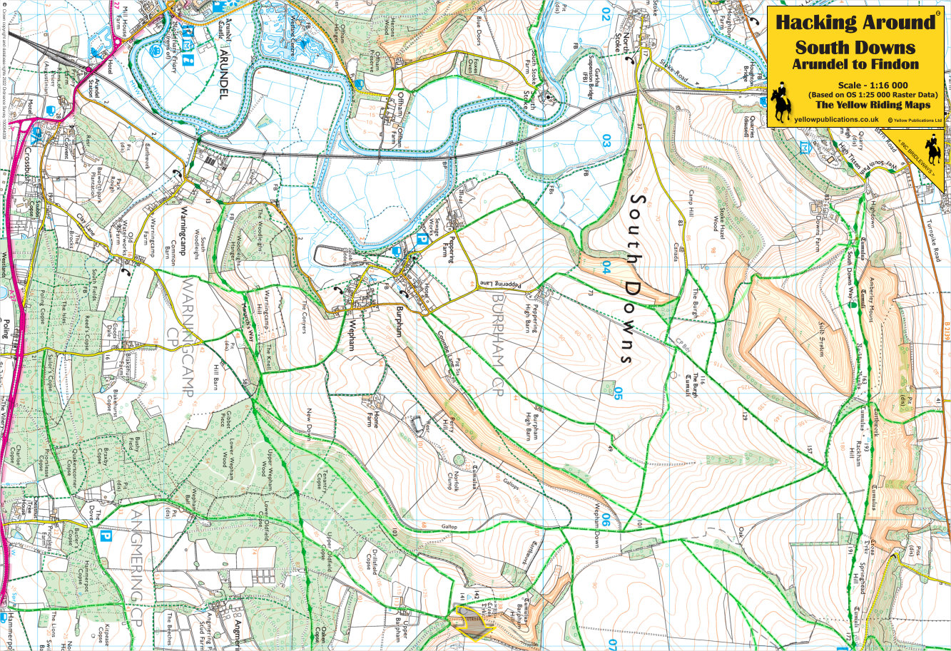 South Downs, Arundel to Findon Riding Map