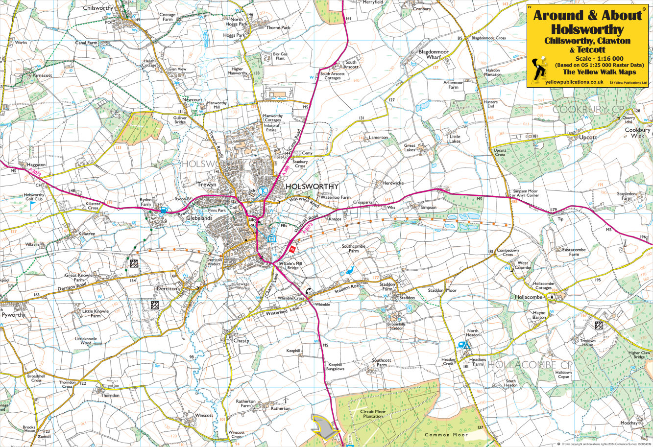 Holsworthy, Chilsworthy, Clawton & Tetcott Walking Map