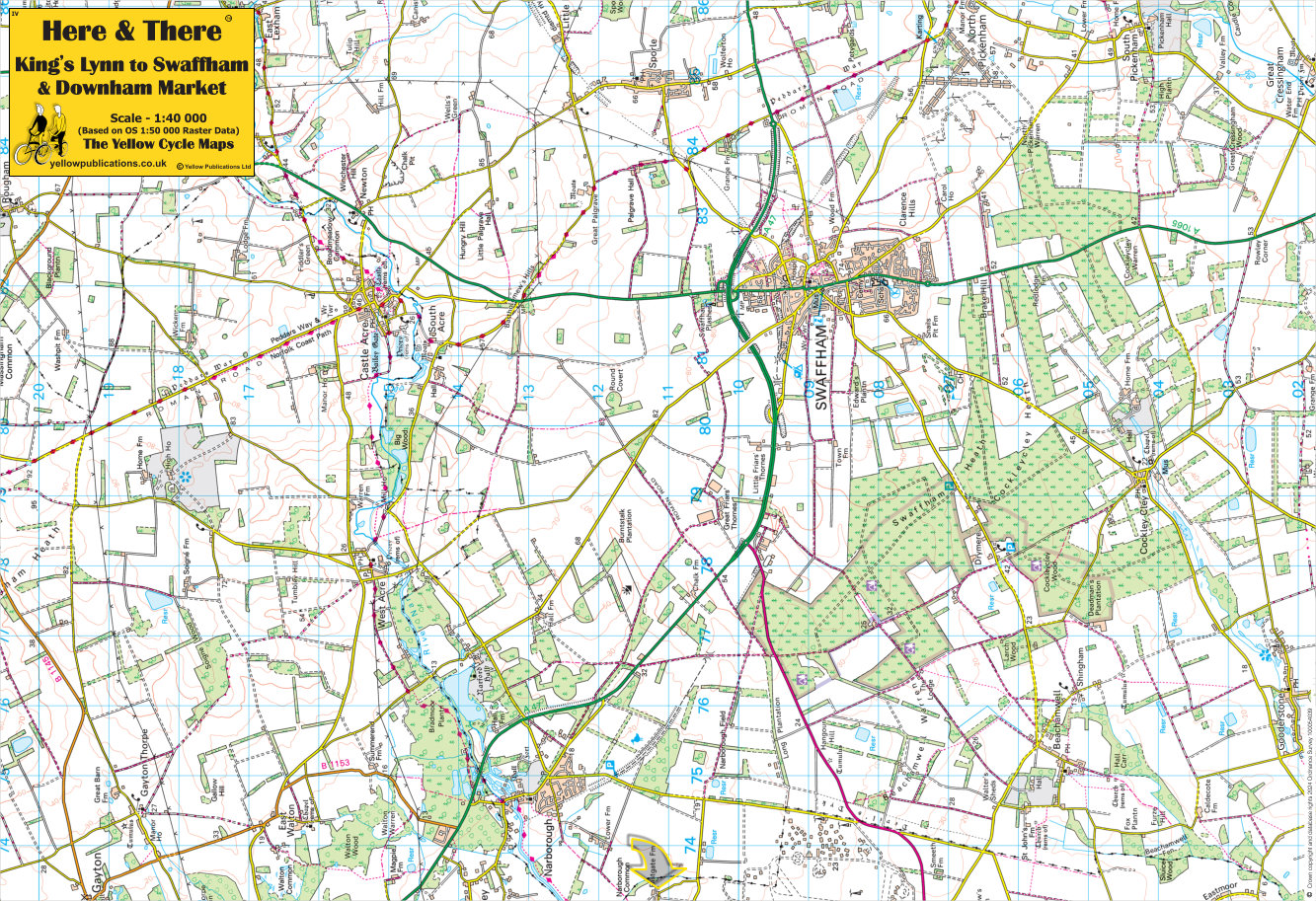 Kings Lynn to Swaffham & Downham Market Cycling Map