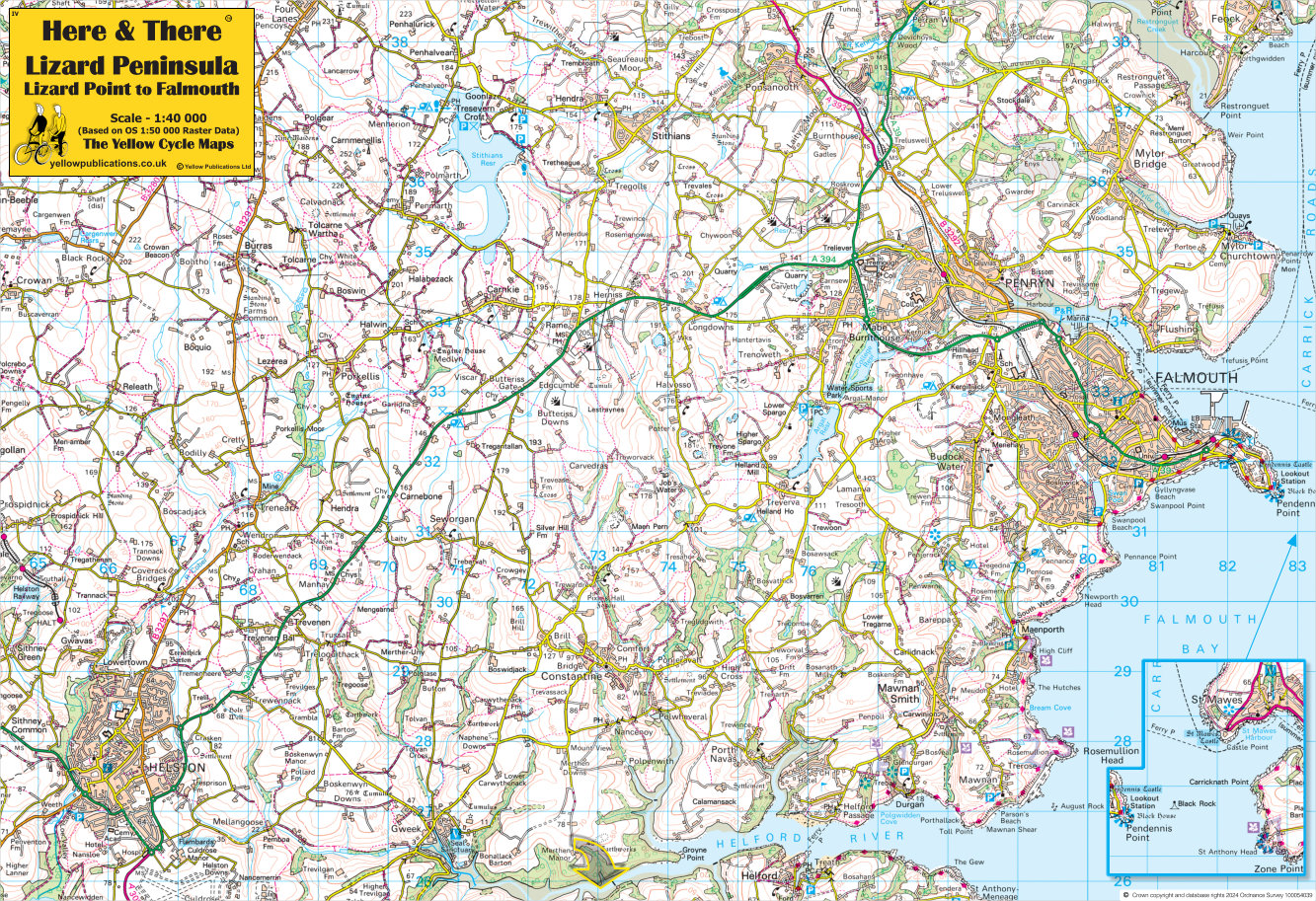 Lizard Peninsula, Lizard Point to Falmouth Cycling Map