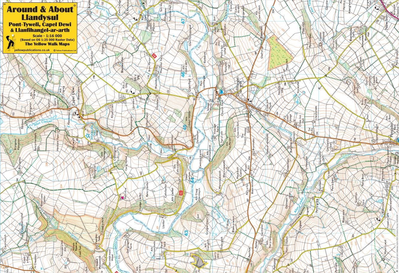 Llandysul, Pont Tyweli, Capel Dewi & Llanfihangel-ar-Arth Walking Map