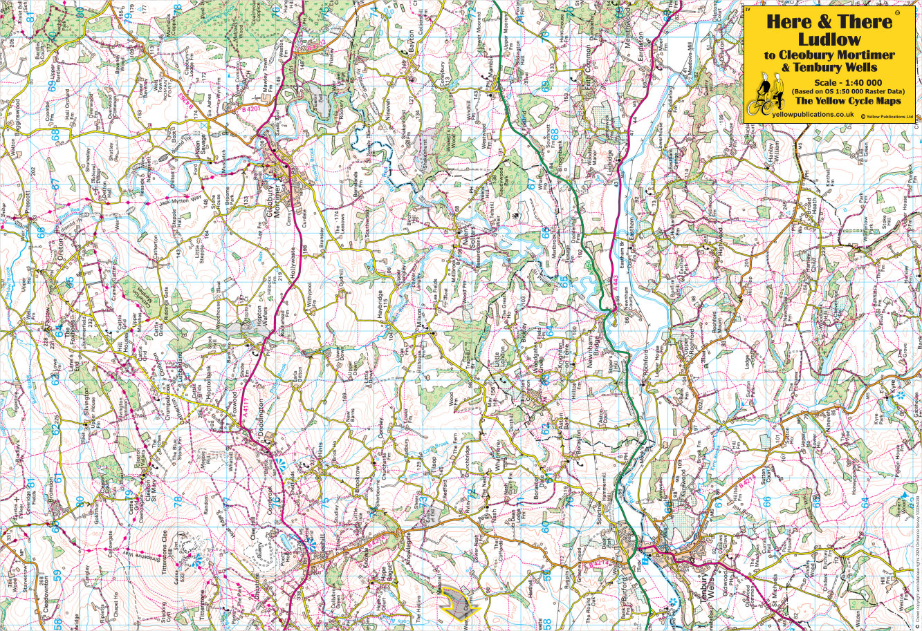 Ludlow to Cleobury Mortimer, Tenbury Wells Cycling Map
