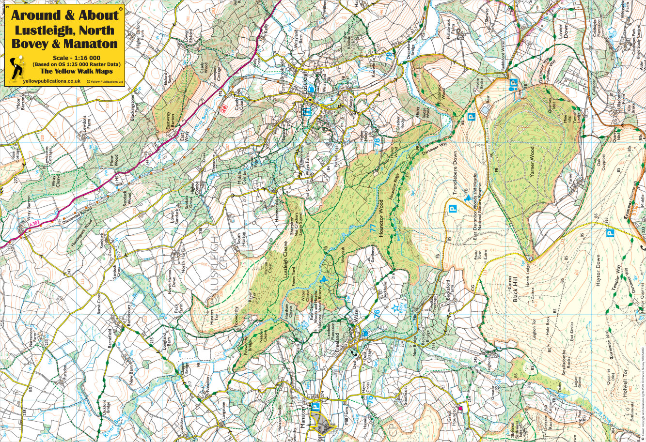 Lustleigh, North Bovey & Manaton Walking Map
