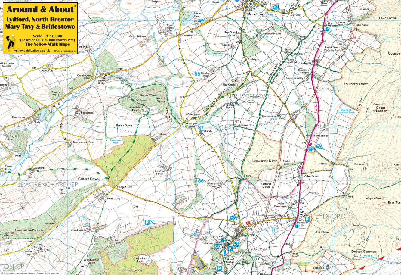 Lydford, North Brentor, Mary Tavy & Bridestowe Walking Map