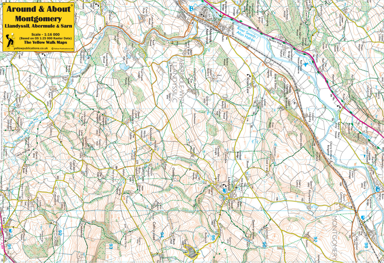 Montgomery, Llandyssil, Abermule & Sarn Walking Map