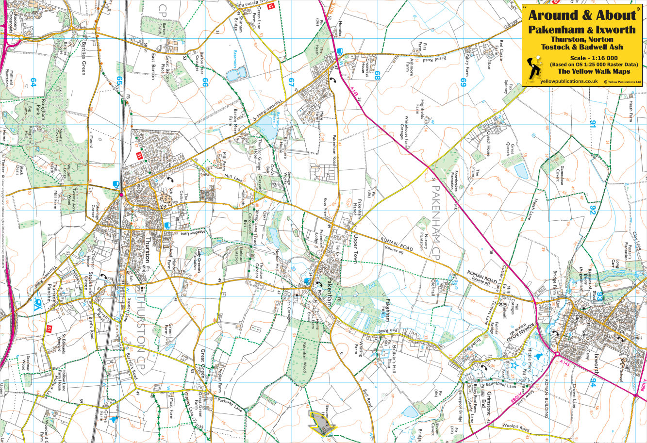 Pakenham & Ixworth, Thurston, Norton, Tostock & Badwell Ash Walking Map