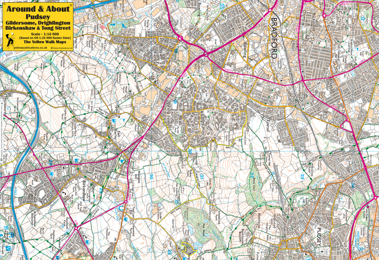 Pudsey, Gildersome, Drighlington, Birkenshaw & Tong Street Walking Map
