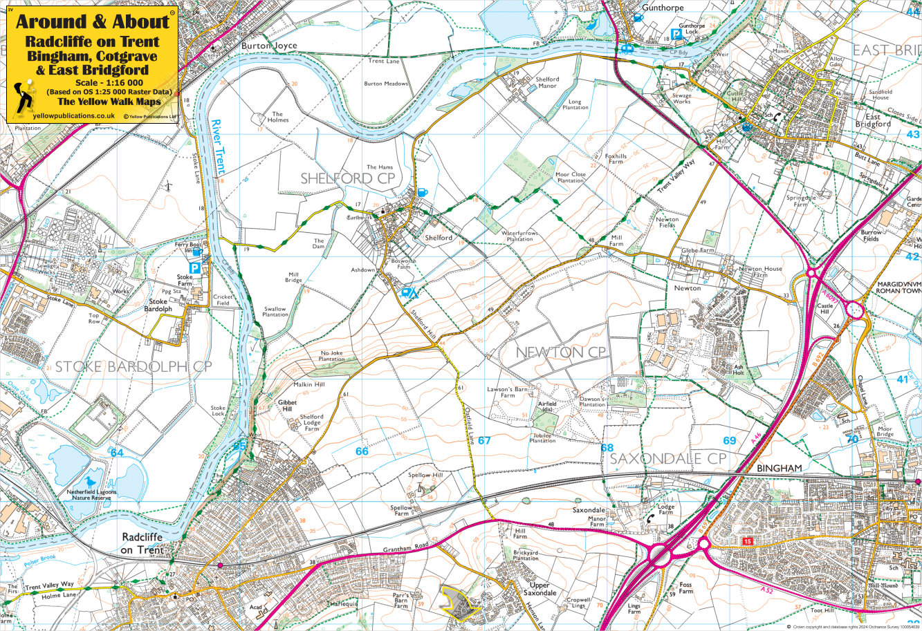 Radcliffe on Trent, Bingham, East Bridgford Walking Map