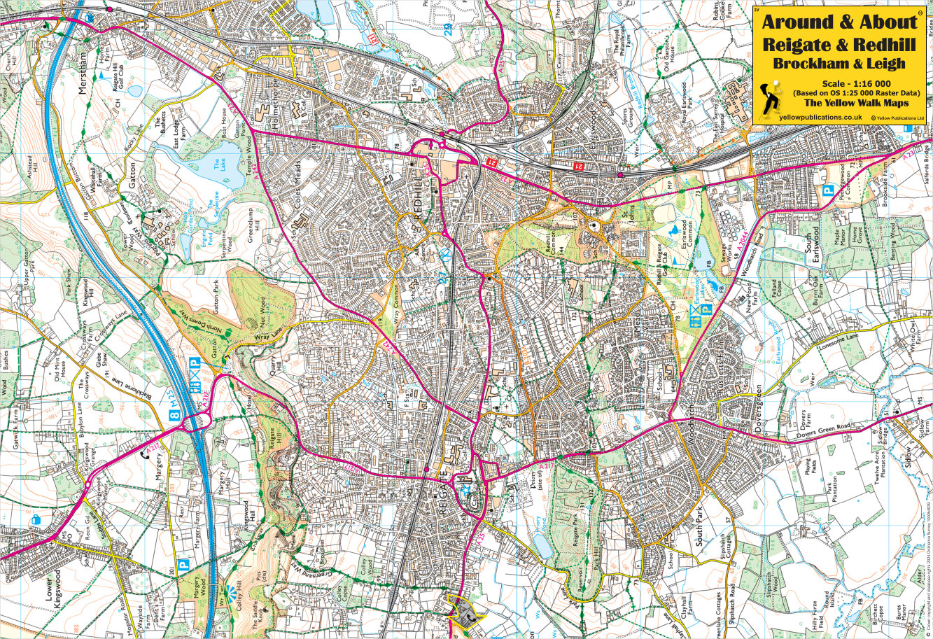 Reigate & Redhill, Brockham & Leigh Walking Map