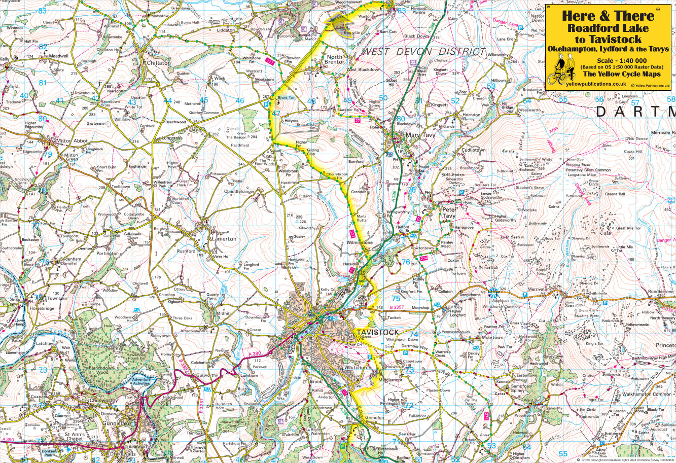 Roadford Lake to Tavistock, Lydford & the Tavys Cycling Map
