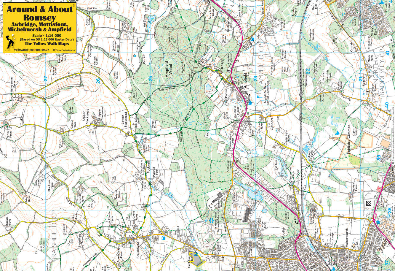 Romsey, Awbridge, Mottisfont, Michelmersh & Ampfield Walking Map