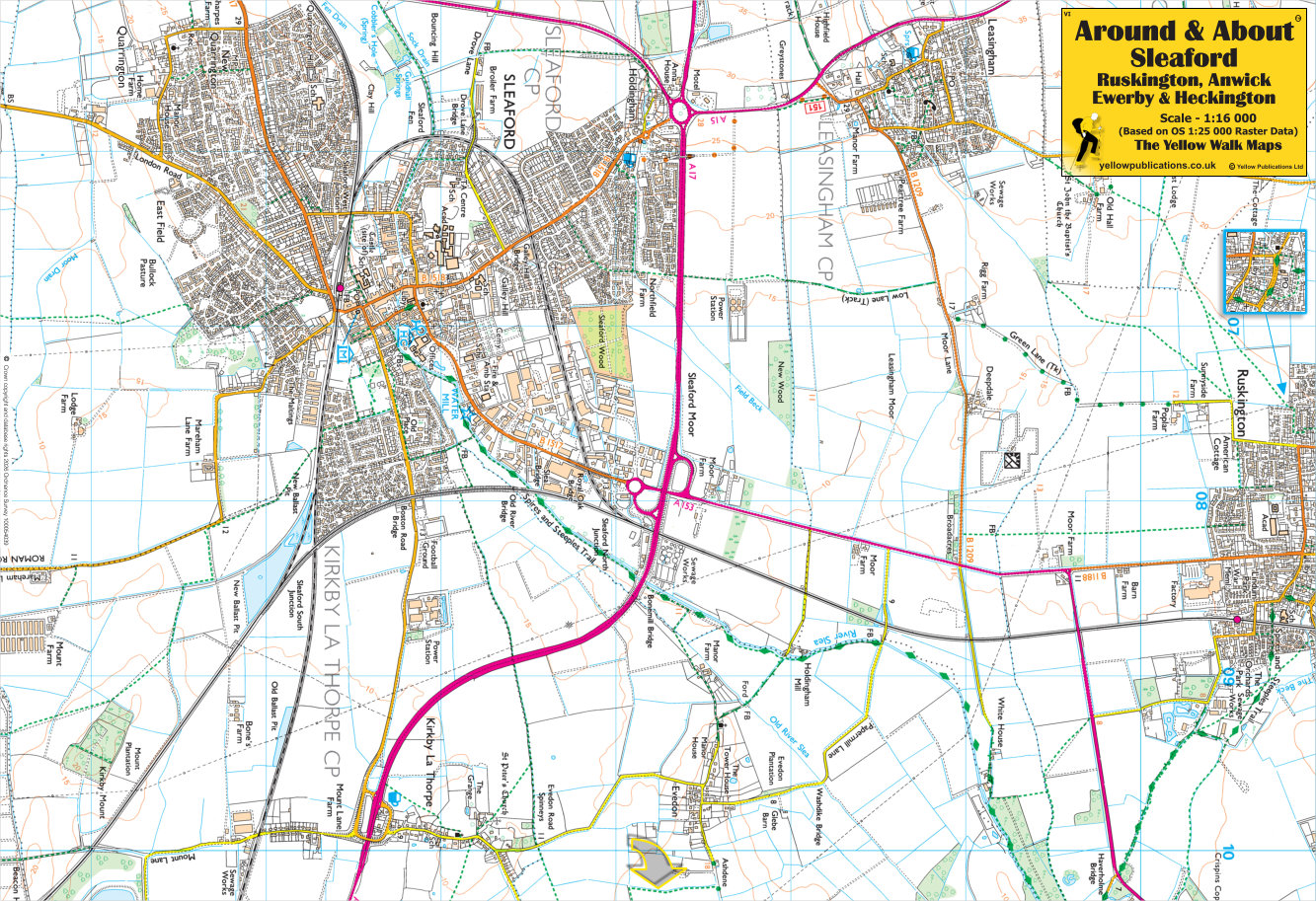 Sleaford, Ruskington, Anwick, Ewerby & Heckington Walking Map