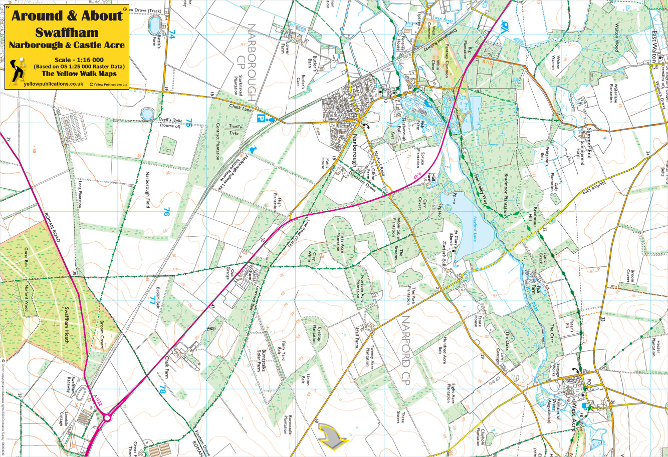 Swaffham, Narborough & Castle Acre Walking Map