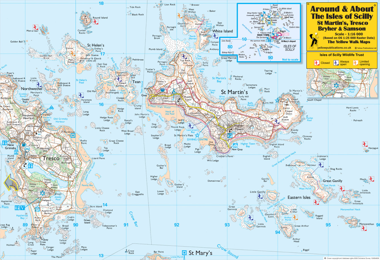 The Isles of Scilly: St Martin's, Tresco, Bryher & Samson Walking Map