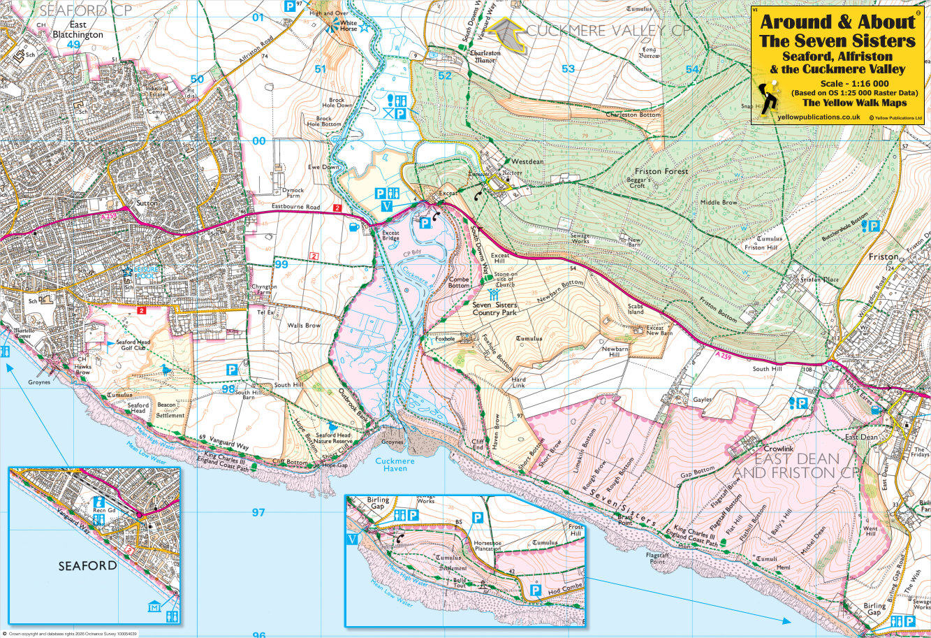 The Seven Sisters, Seaford, Alfriston & the Cuckmere Valley Walking Map