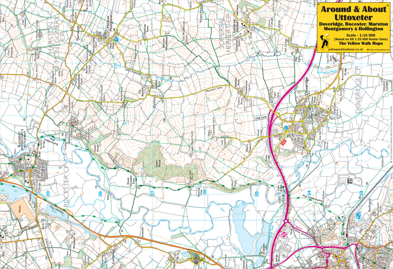 Uttoxeter, Doveridge, Rocester, Marston Montgomery & Hollington Walking Map