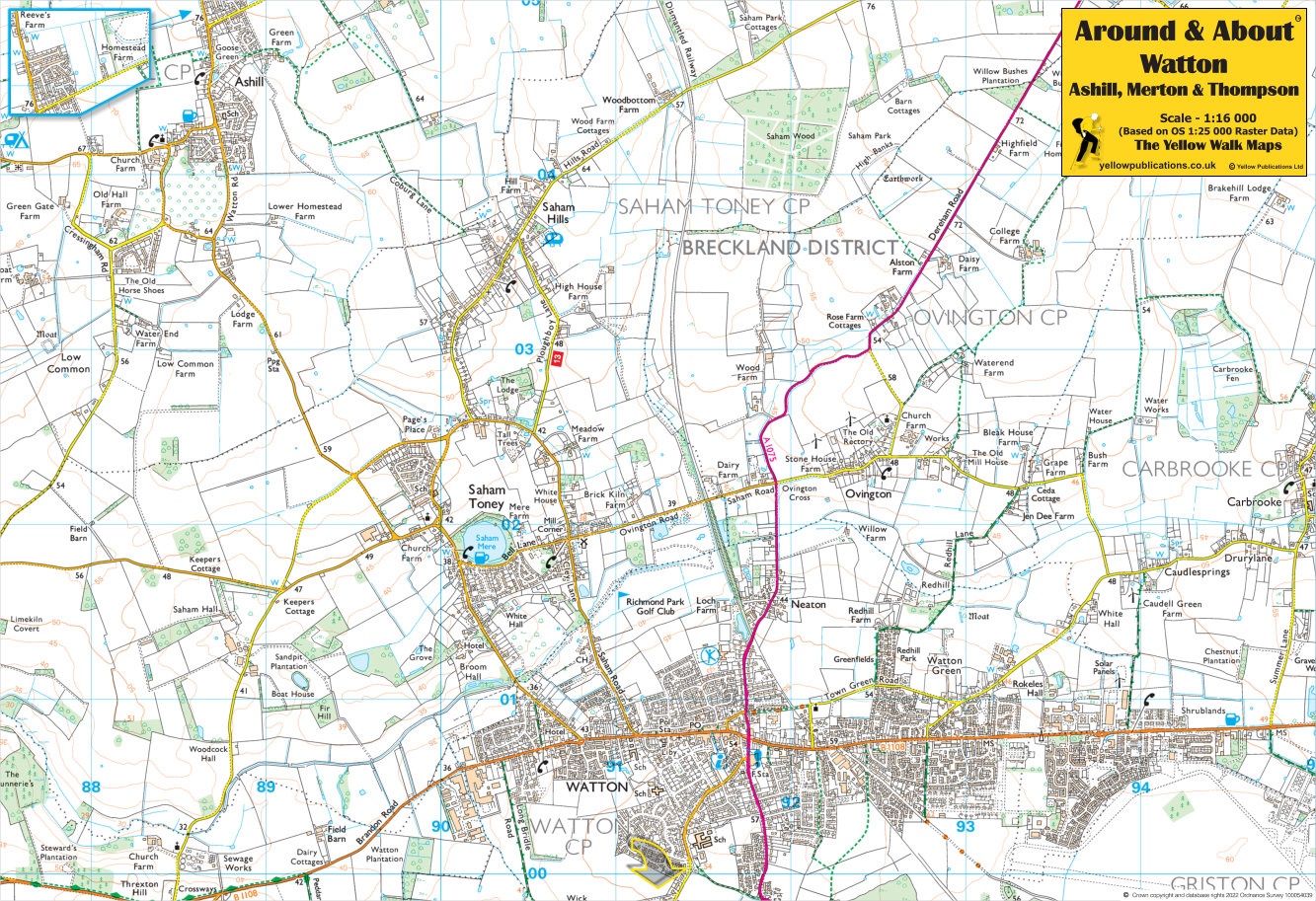 Watton, Ashill, Merton & Thompson Walking Map