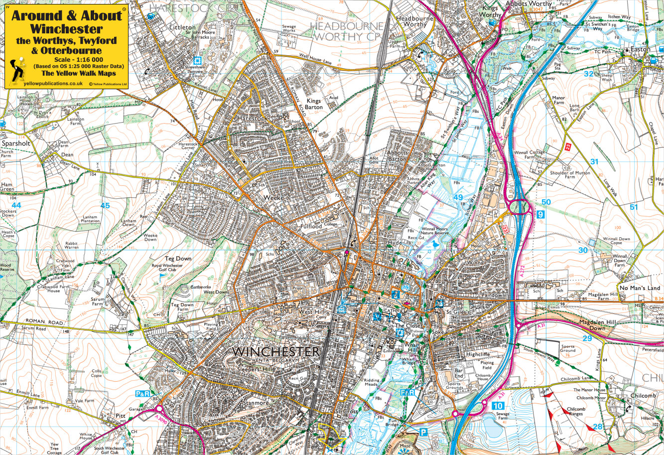 Winchester, the Worthys, Twyford & Otterbourne Walking Map