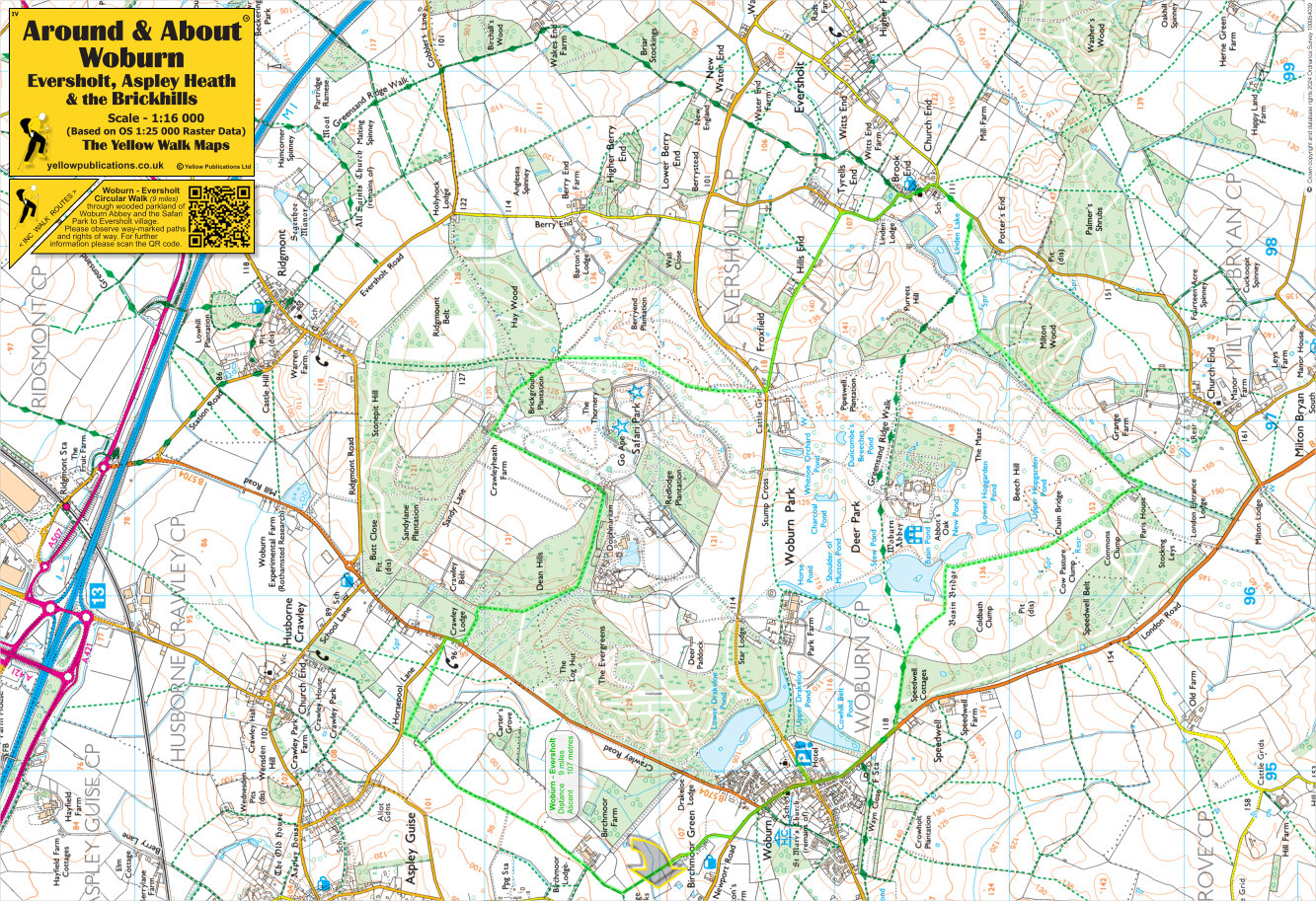 Woburn, Eversholt, Aspley Heath & the Brickhills Walking Map